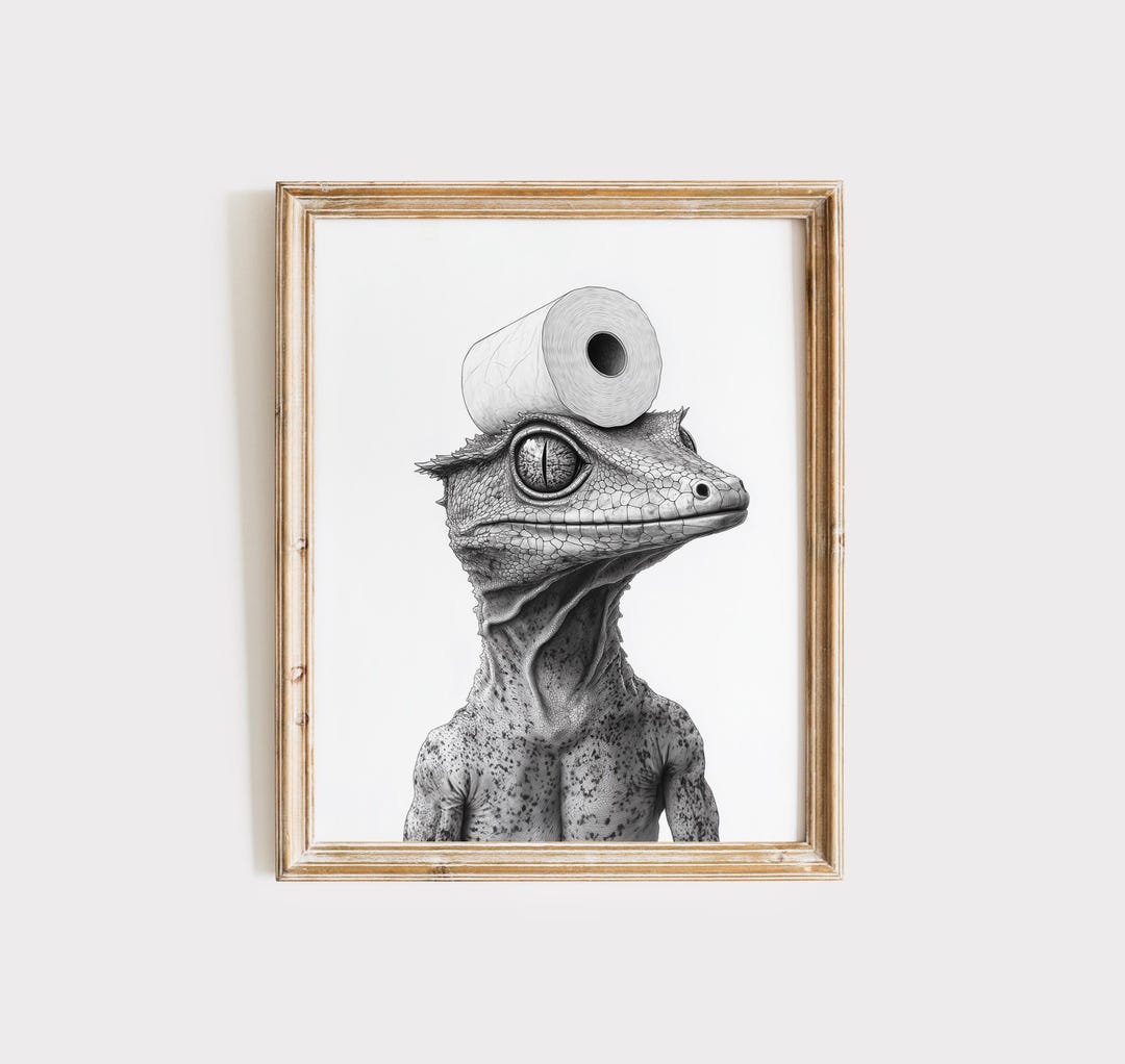Crested Gecko Bathroom Print | Toilet Paper Lizard Art (digital ...