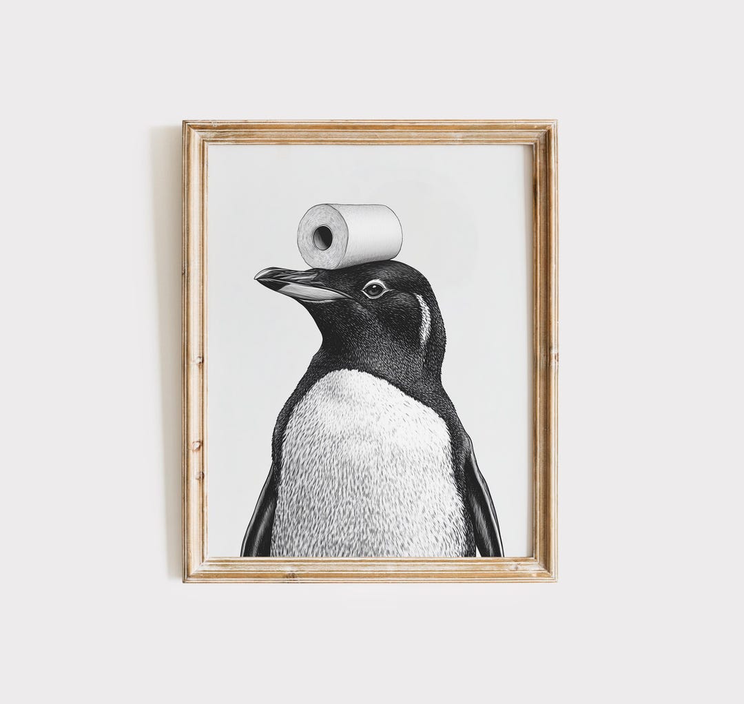 Adorable Penguin With Toilet Paper Head Art Print (digital Download) - Etsy