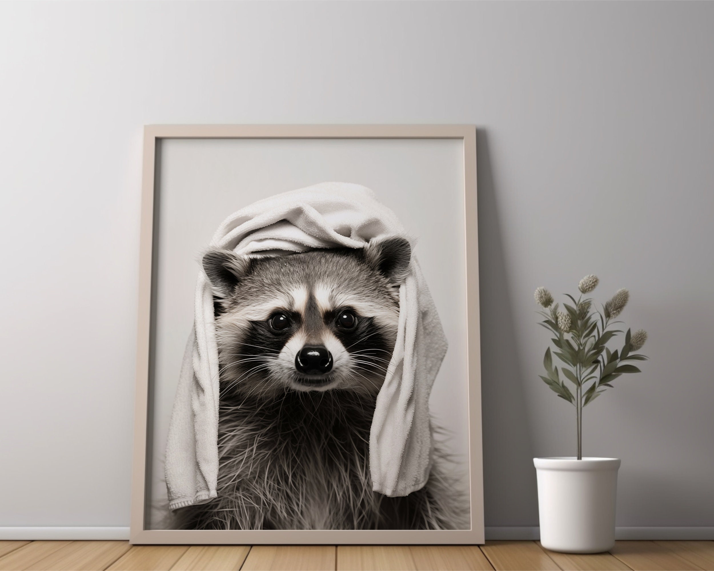 Racoon Poster, Animal Wall Art, Bathroom Decor, Racoon Gift, Racoon ...