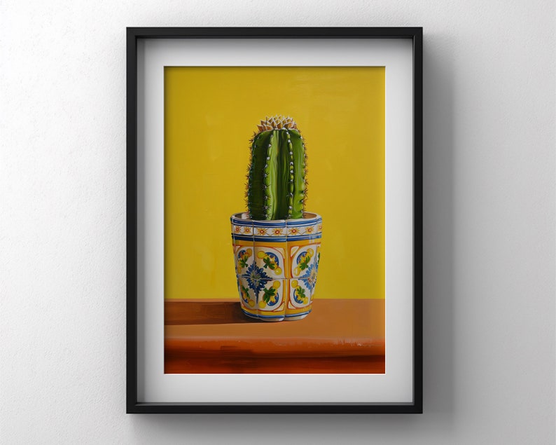 Cactus, Cactus Poster, Watercolor Cactus Wall Art, Sicilian Tile Decor ...