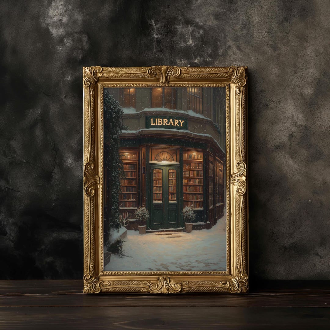Vintage Style Bookstore Painting, Library Print, Book Lover Gift Wall ...
