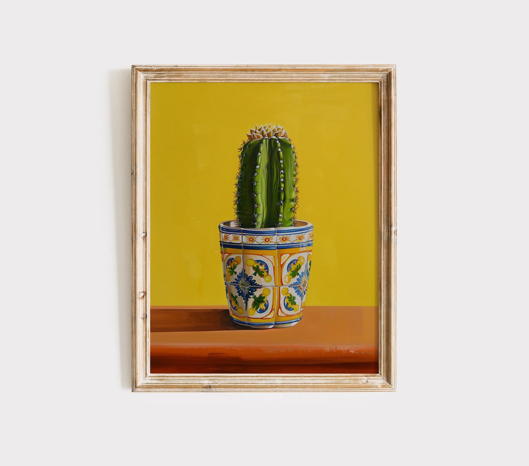Cactus, Cactus Poster, Watercolor Cactus Wall Art, Sicilian Tile Decor ...