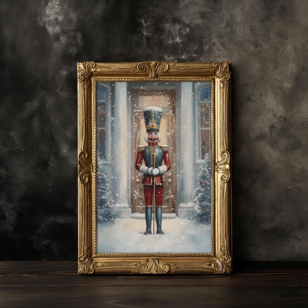 Vintage Christmas Wall Art Nutcracker, Snowy Tree Poster, Antique White ...