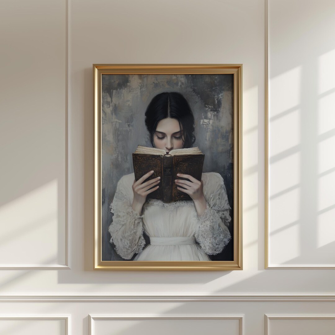 Vintage Bookish Woman Printable Wall Art, Light Academia Women Decor ...