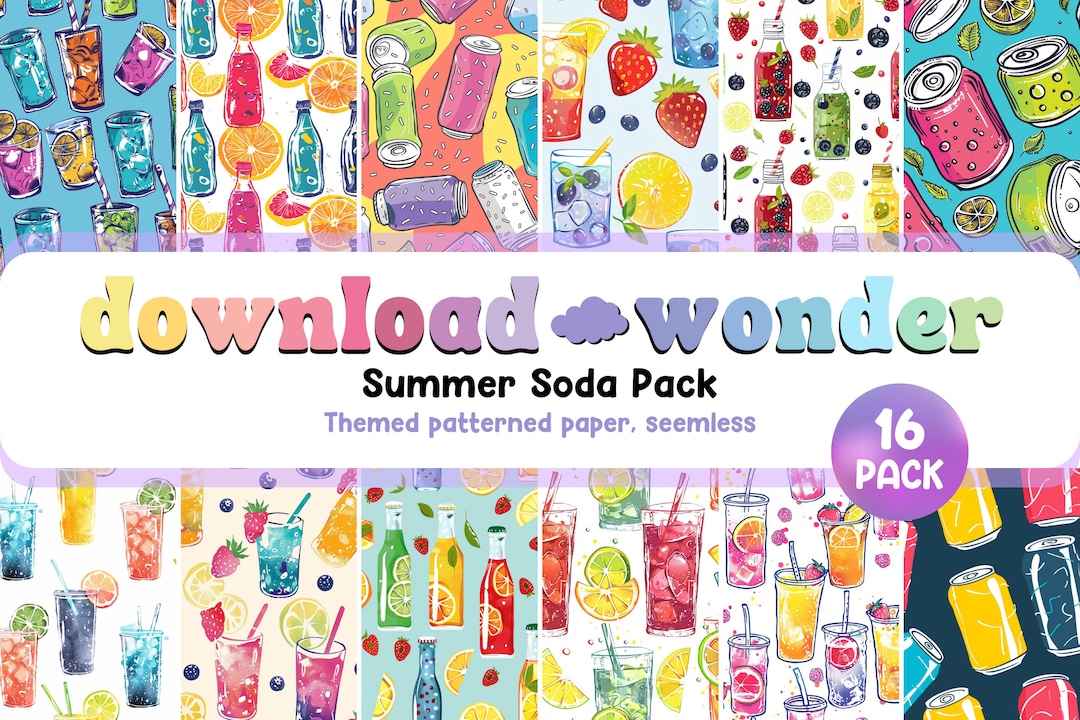 Soda Pop Digital Paper Pack - 16 Colorful Seamless Designs, Printable ...
