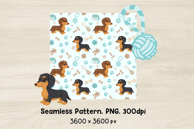 Dachshund Seamless Pattern, Dog Bone Paw Print Fabric Design (digital ...