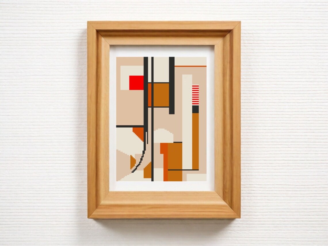 Abstract Cross Stitch Pattern Cubism, Beige, Interiors Embroidery Pdf ...