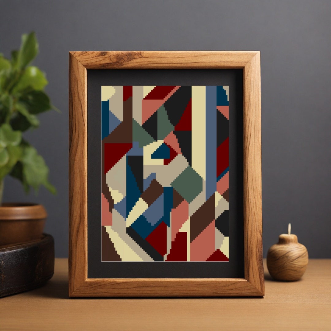 Abstract Geometric Cross Stitch Pattern Cubism, Mini Funny Ornament ...