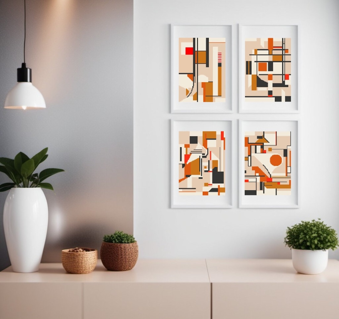 Set of 4 Cross Stitch Patterns Abstract Cubism, Easy Geometric Ornament ...