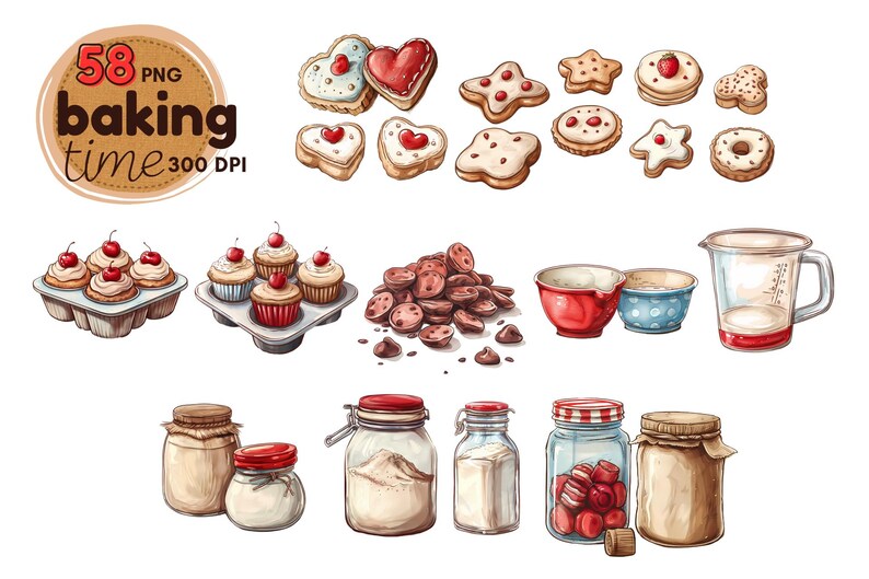 Baking Clipart, Baking Supplies Clipart, Cake, Cupcake, Cookies, Bakery ...