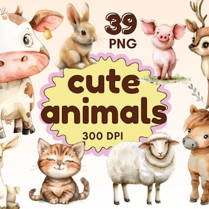 Cute Animal Clipart, 39 PNG Illustrations, Commercial Use (digital ...