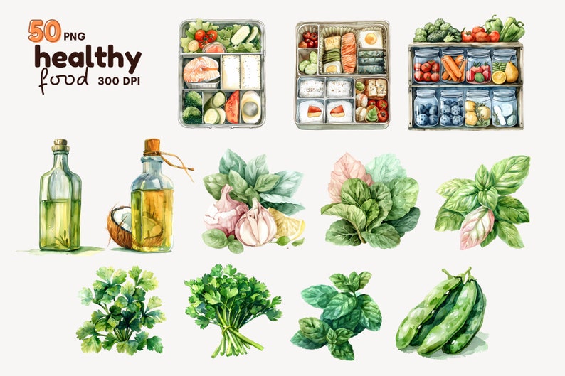 Healthy Food Watercolor Clip Art Set, Commercial Use - Etsy