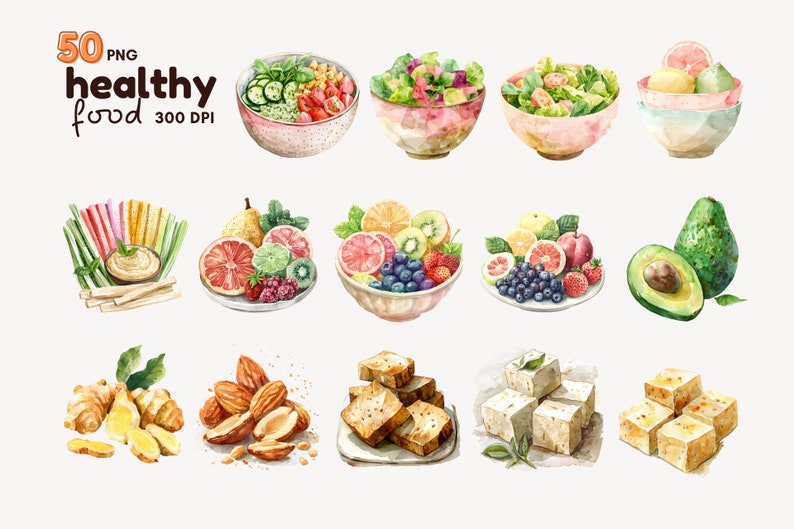 Healthy Food Watercolor Clip Art Set, Commercial Use - Etsy