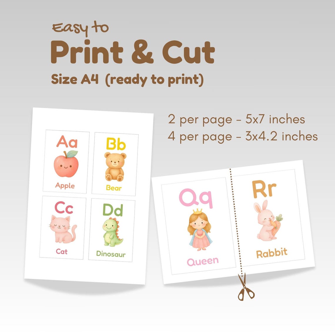 Pastel ABC Flashcards, Kawaii Alphabet With Illustrations, Digital ...