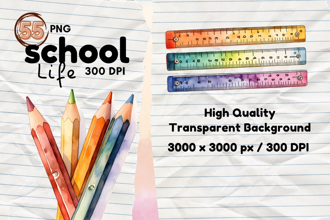 Student Clipart Set, School Supplies & Stationery, Education PNG for ...