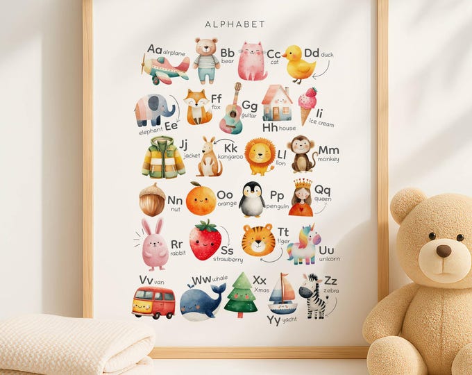 Alphabet Poster A–Z, Kids ABC Wall Art, Printable Nursery Decor - Etsy