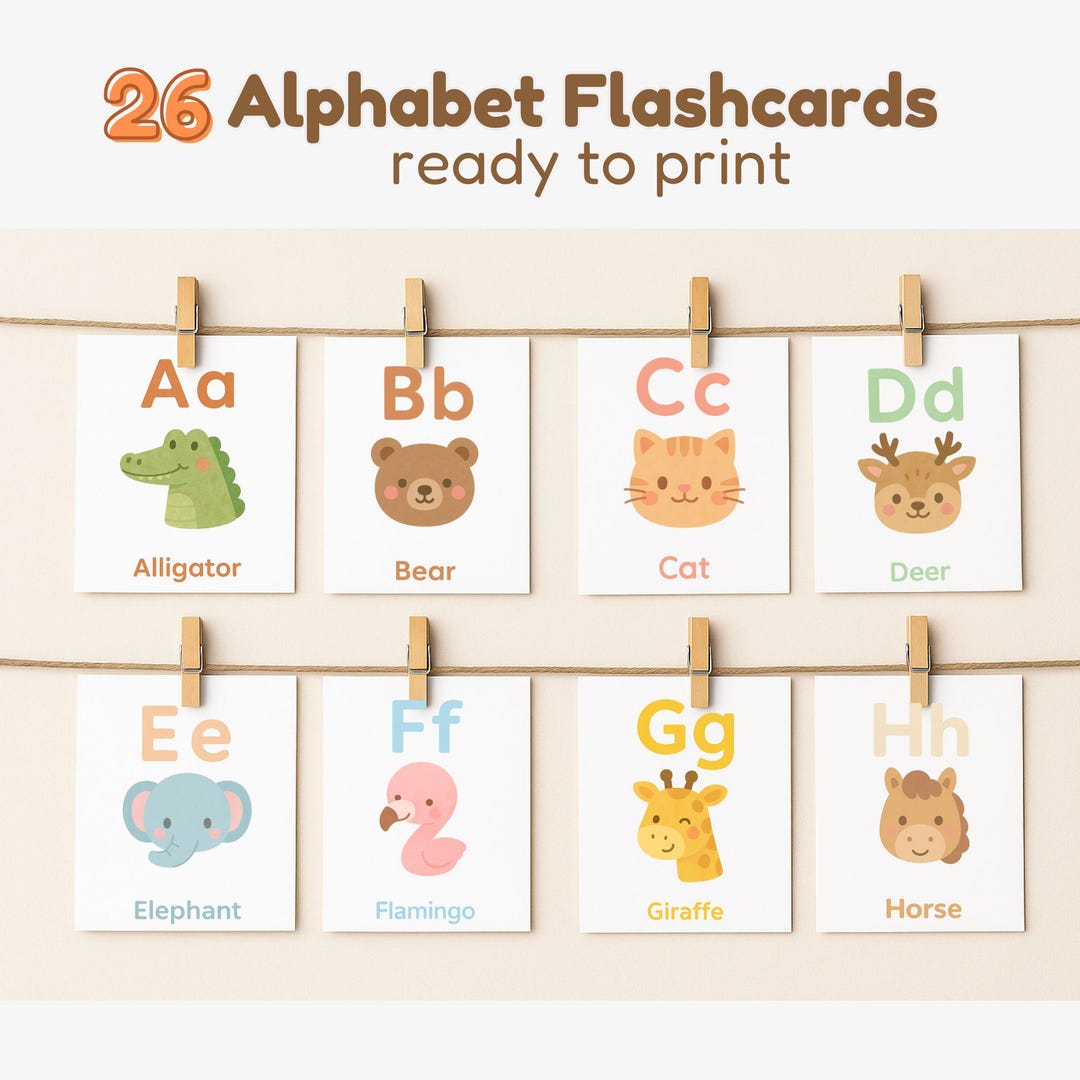 Kawaii A–Z Animal Alphabet Flashcards – Printable 5x7” | Cute Pastel ...