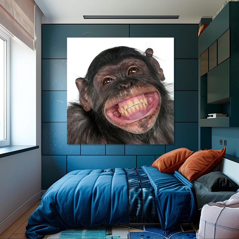 Smiling Monkey Canvas Print - Funny Animal Wall Art - Etsy