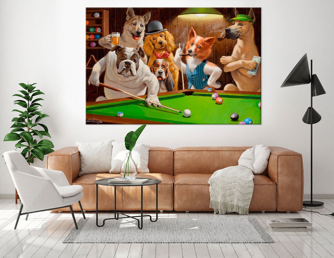 Canvas Depicting Dogs Playing Billiards Dogs Art Funny Print Animal ...