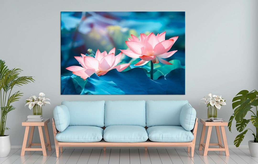 Lotus Flower Canvas Print Pink Flower Art Botanical Canvas Floral Print ...