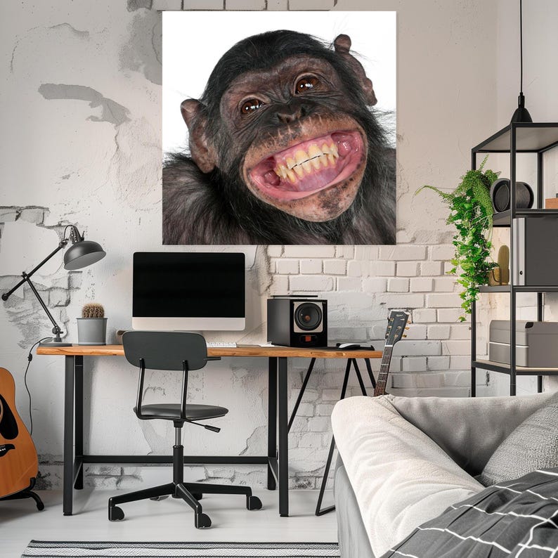 Smiling Monkey Canvas Print - Funny Animal Wall Art - Etsy
