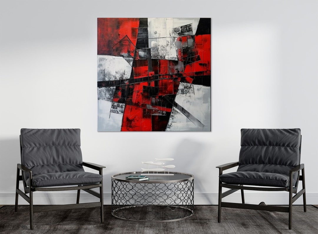Red Black Abstract Canvas Print Geometric Line Home Decor Geometric Red ...