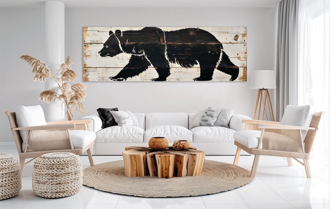 Grizzly Bear Canvas Print Black Bear Wall Art Rustic Cabin Lodge Decor ...