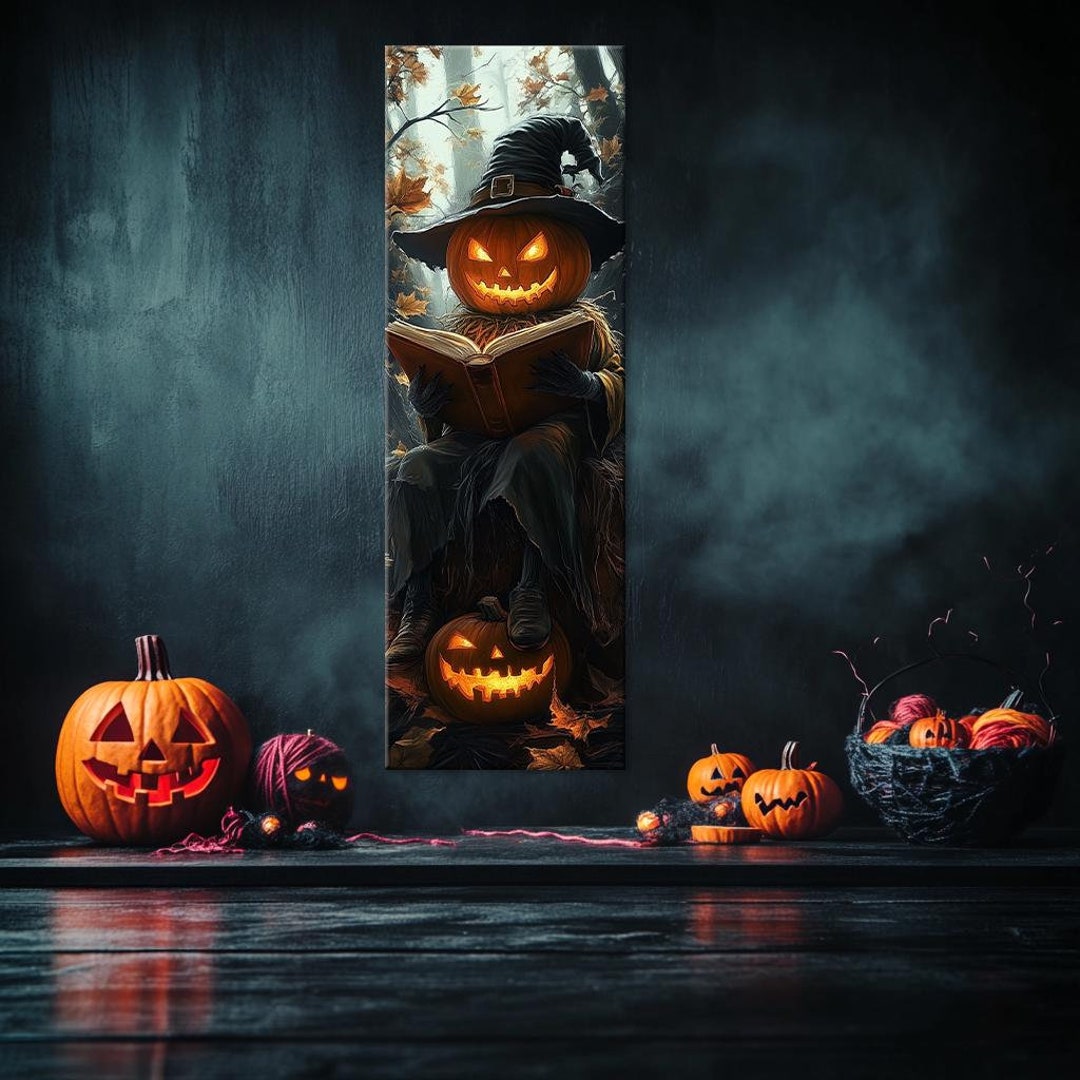Scarecrow Reading Book Canvas Print Halloween Scarecrow Wall Art ...