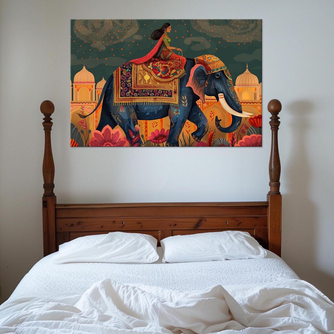 Indian Elephant Canvas Print: Traditional Animal Wall Art for Living ...