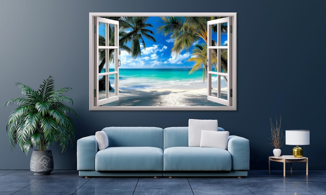 Beach Window Large Canvas Wall Art Canvas Print Open Window Art Palm ...