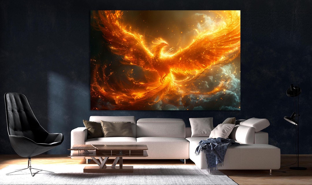 Phoenix Canvas Print Fire Wall Art Mythical Phoenix Bird Wall Art Bird ...