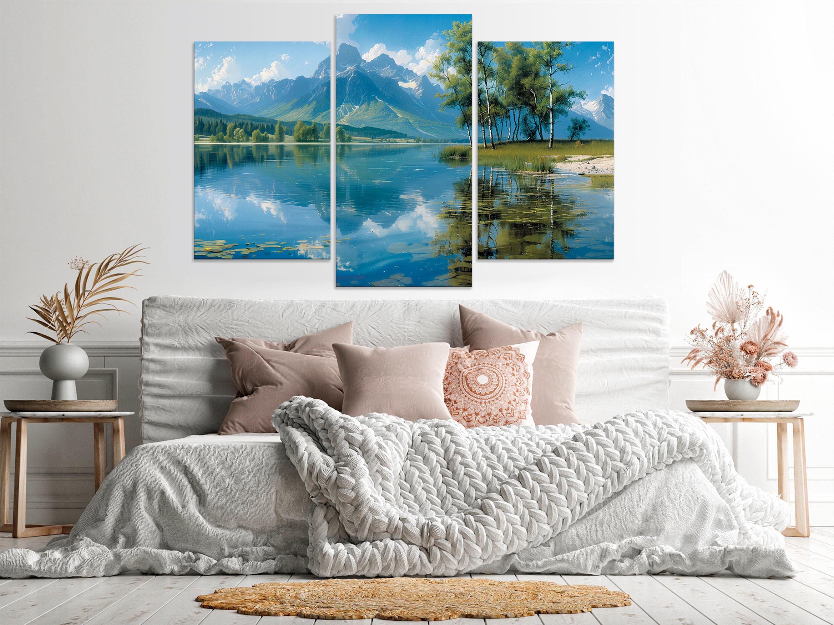 Blue Mountain Lake Landscape Illustration Canvas Print Mountains Print ...