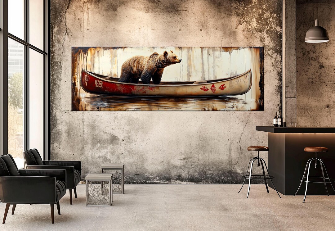 Bear Canoe Canvas Print: Large Wildlife Art, Farmhouse Decor - Etsy