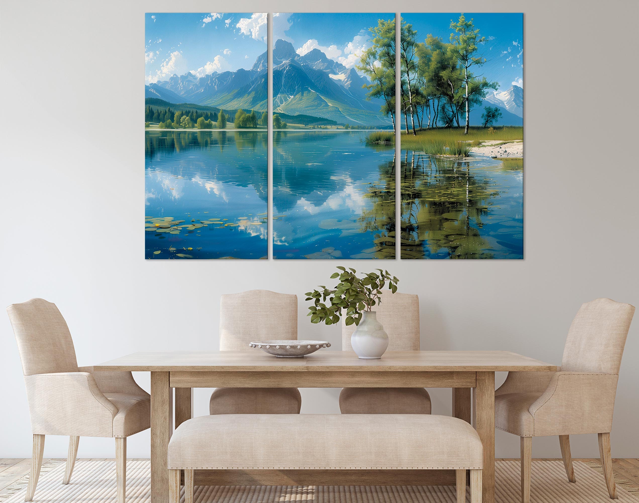 Blue Mountain Lake Landscape Illustration Canvas Print Mountains Print ...