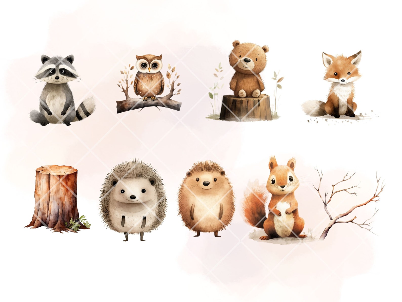 Woodland Animals Clipart Bundle, Cute Animal Png Graphics, Watercolor ...