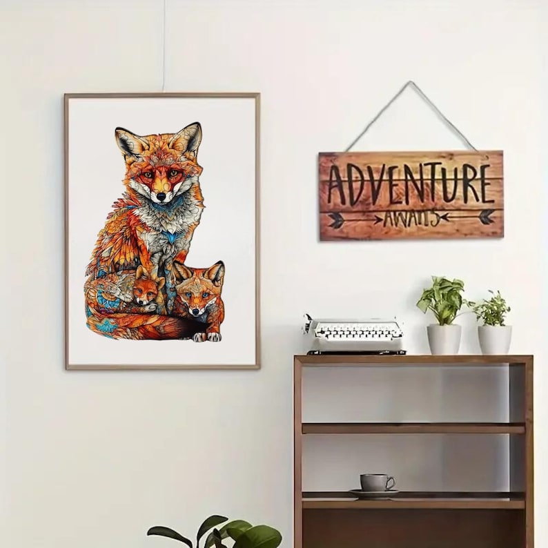 Cute Fox Wooden Jigsaw Puzzle Animal Shaped Pieces Educational Gift for ...