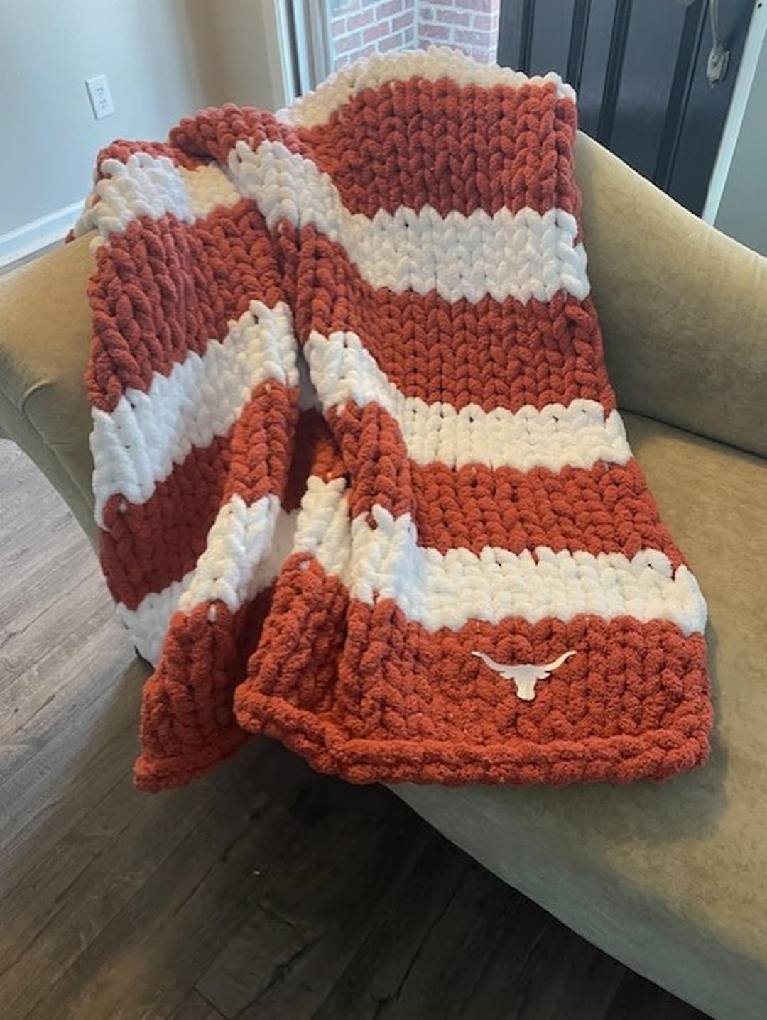 Tx Longhorns/ Handknit Chunky Blanket/ Cozy Throw - Etsy