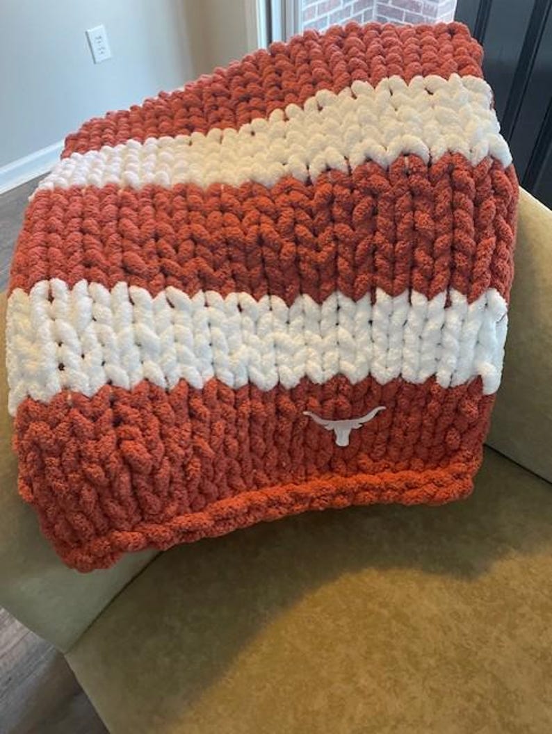 Tx Longhorns/ Handknit Chunky Blanket/ Cozy Throw - Etsy