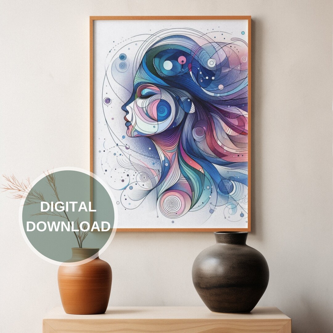 Abstract Woman Line Drawing Digital Art Print, Contemporary Abstract ...