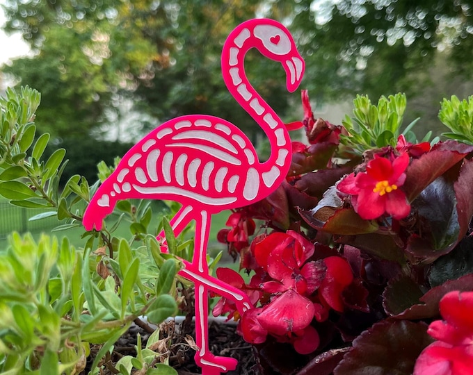 Spooky Halloween Skeleton Flamingo - Planter Stake - Etsy