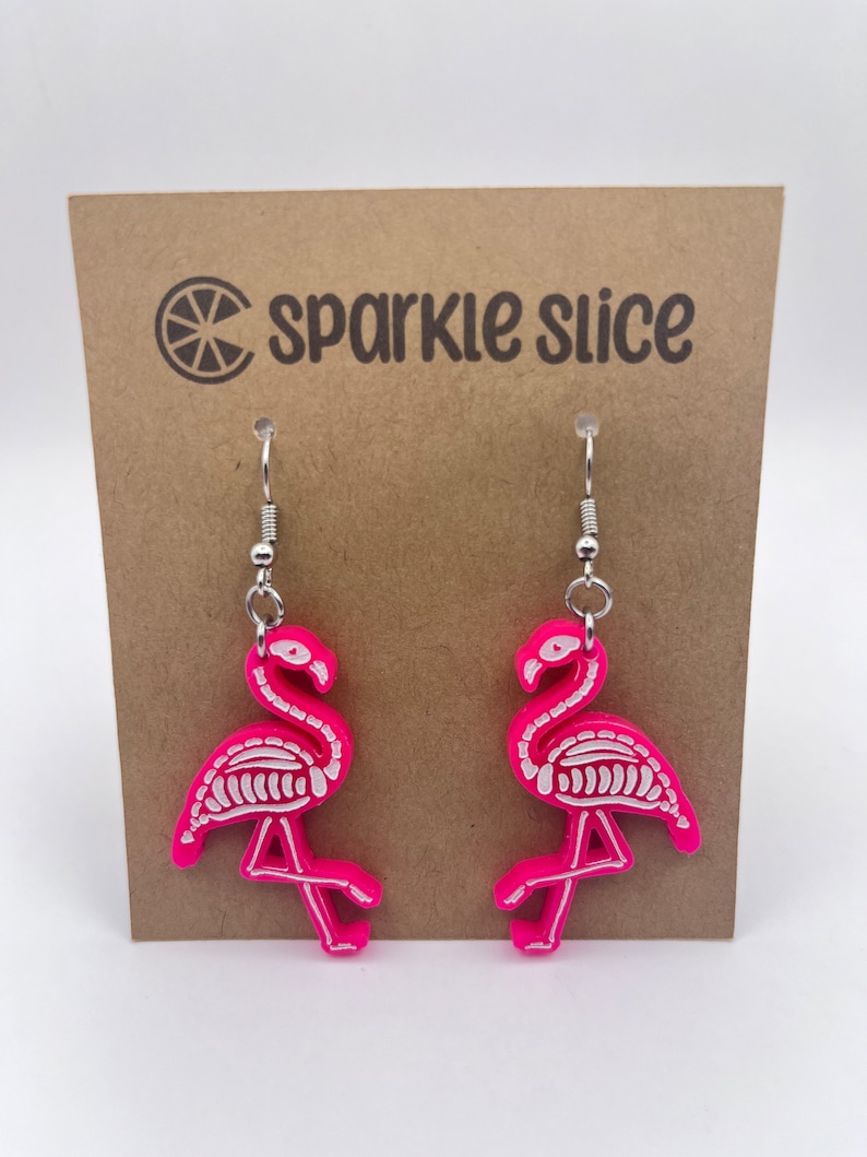 Pink Flamingo Skeleton Dangle Earrings - Summerween - Etsy