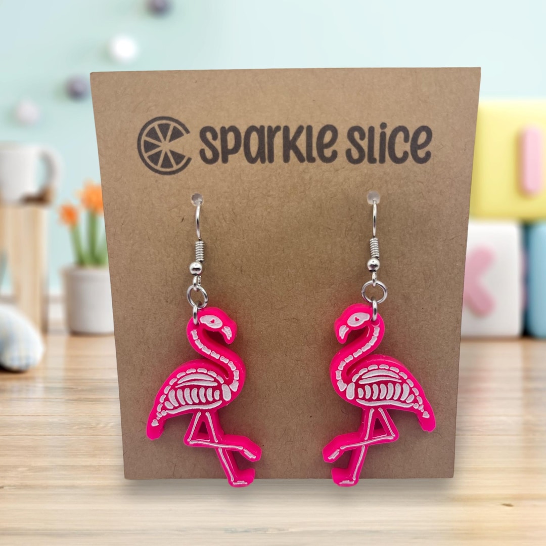 Pink Flamingo Skeleton Dangle Earrings - Summerween - Etsy