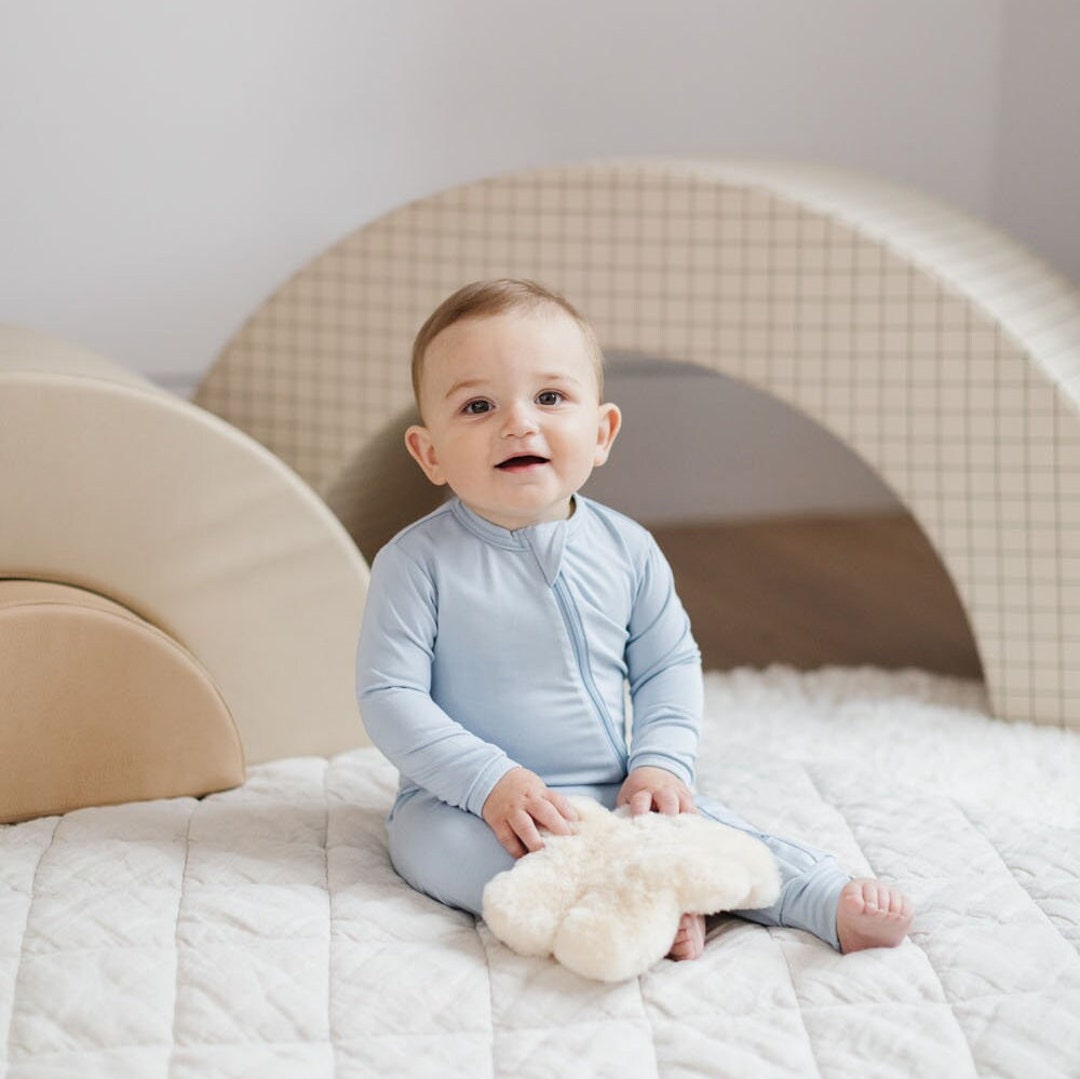 Bamboo Romper Footless One Piece Hypoallergenic Double Zipper Blue ...