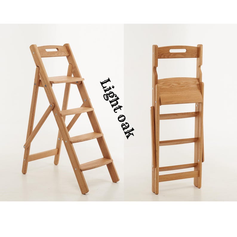 Foldable Wooden Ladder | Solid Oak Step Stool | Handmade | 110 Cm(43in ...