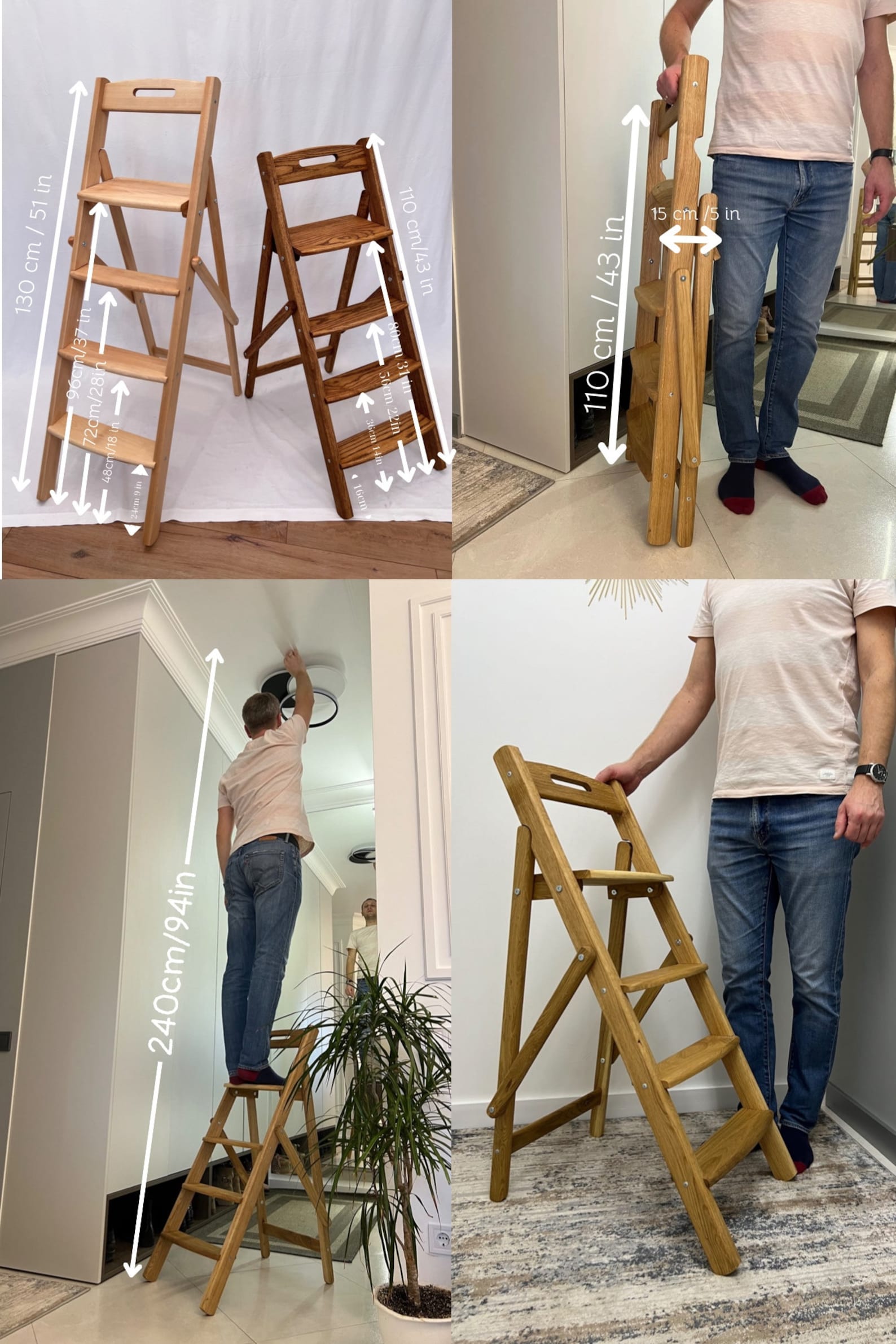 A Wooden Folding Ladder Made of Oak for Home, Kitchen,library,flower ...