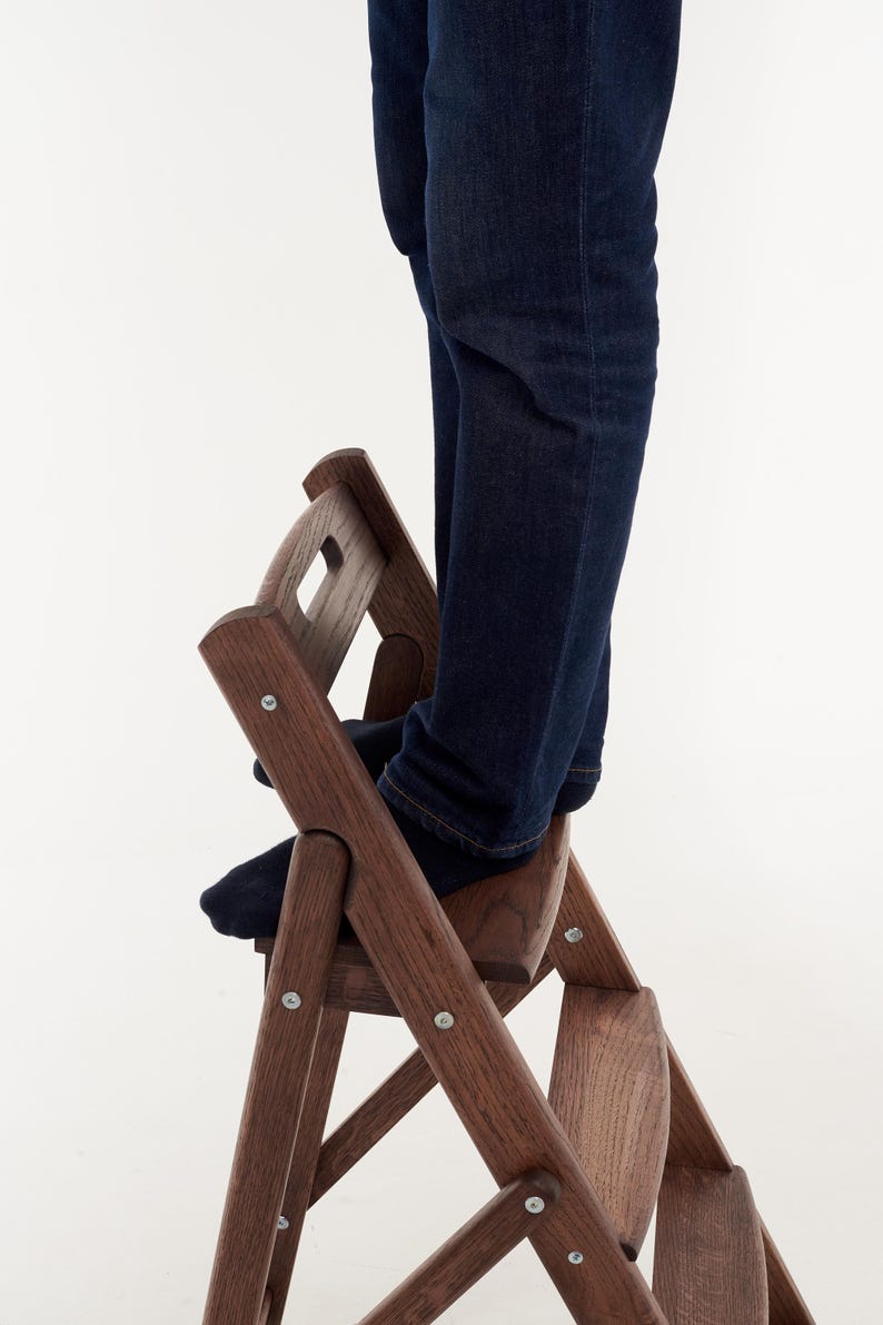 Wooden Oak Ladder in Scandinavian Style Handmade for Kitchen Library ...