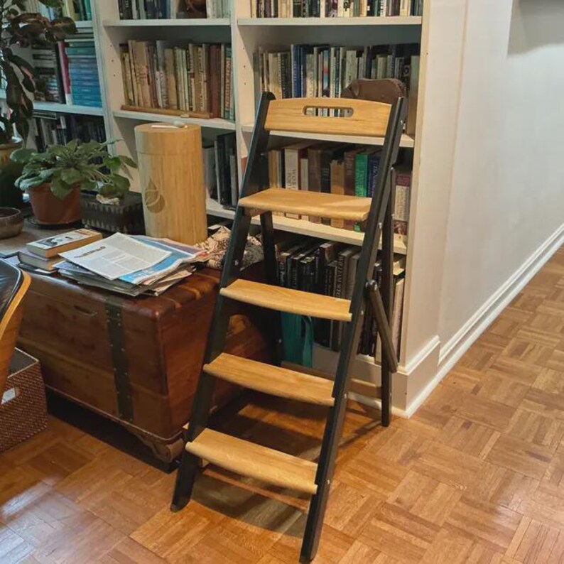 Wooden Oak Folding Ladder - Ukrainian Crafted Vintage Style Stepladder ...