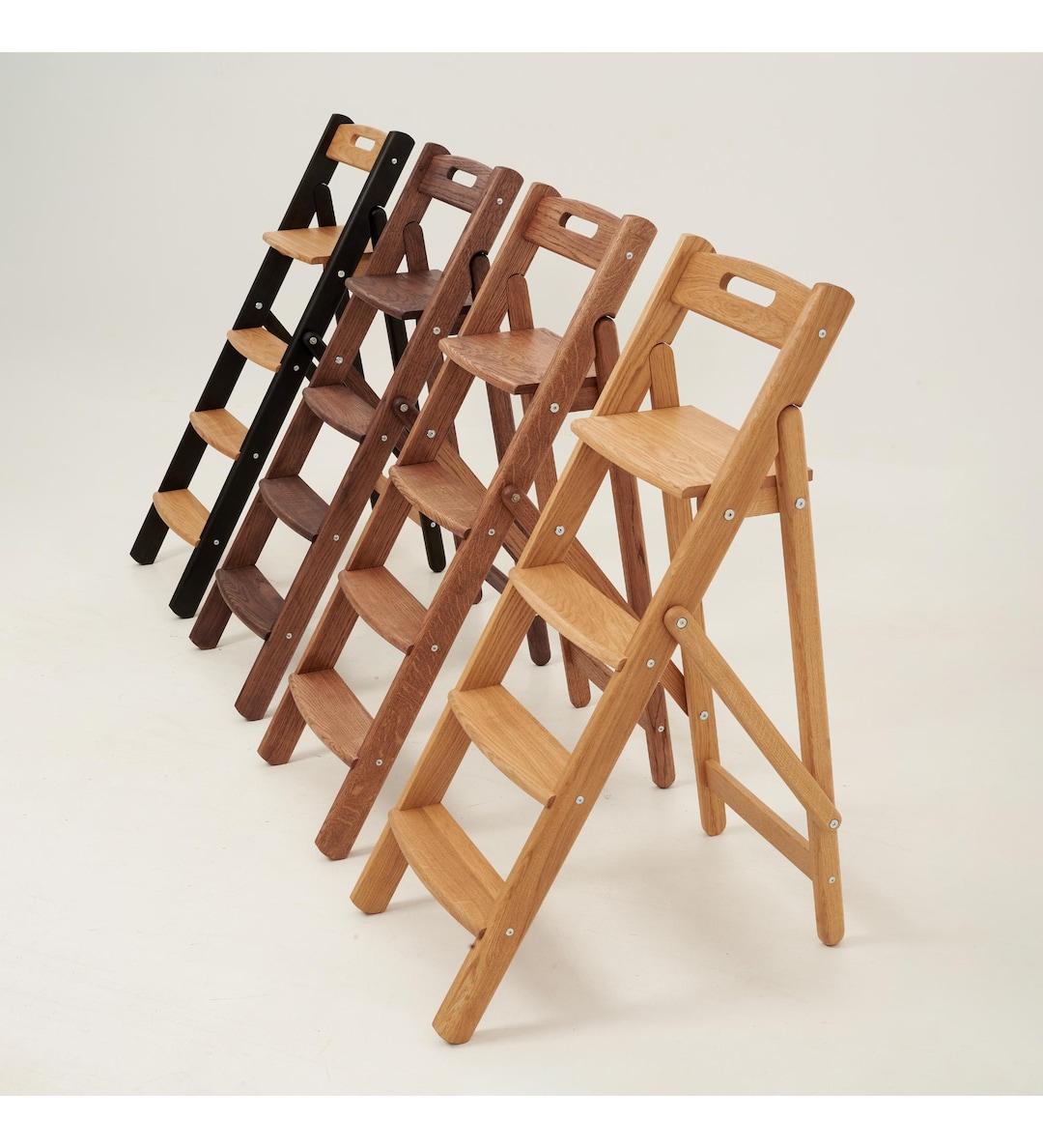 Handmade Solid Oak Folding Ladder | Compact Wooden Step Stool for ...