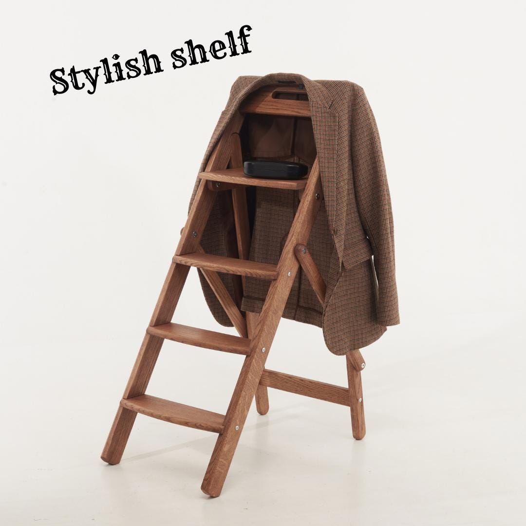 Foldable Wooden Ladder | Solid Oak Step Stool | Handmade | 110 Cm(43in ...