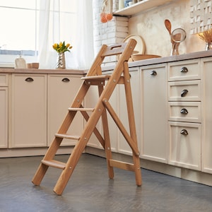Wooden Oak Folding Ladder in Scandinavian Style , Handmade , for ...